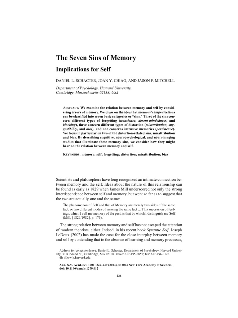 2003schacter - The Seven Sins of Memory | PDF | Recall (Memory) | Memory