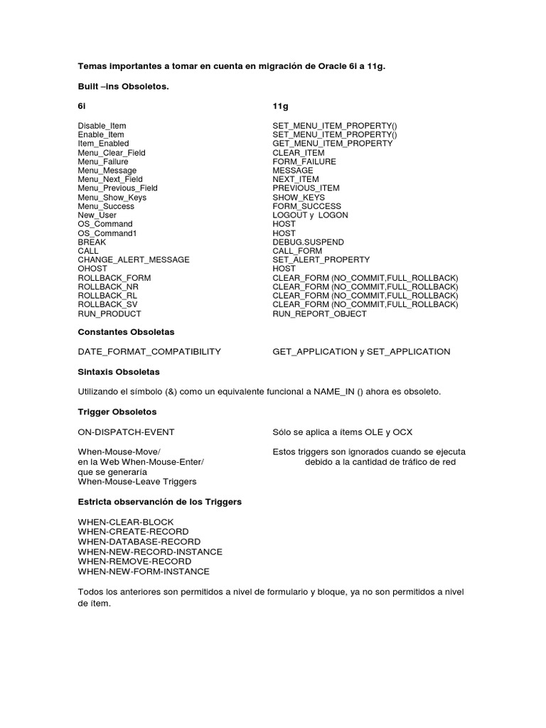 Temas Importantes A Tomar en Cuenta en Migración de Oracle 6i A 11g ... Temas Importantes A Tomar en Cuenta en Migración de Oracle 6i A 11g ...