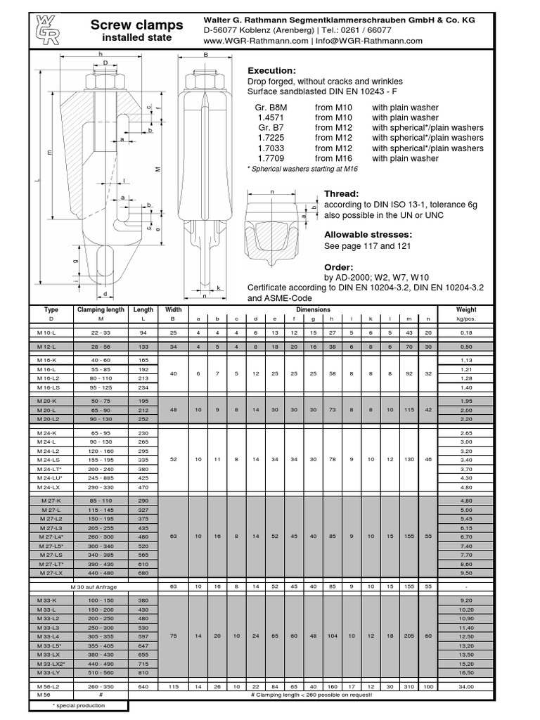 W.G.rathmann Clamps | PDF | Washer (Hardware) | Metalworking
