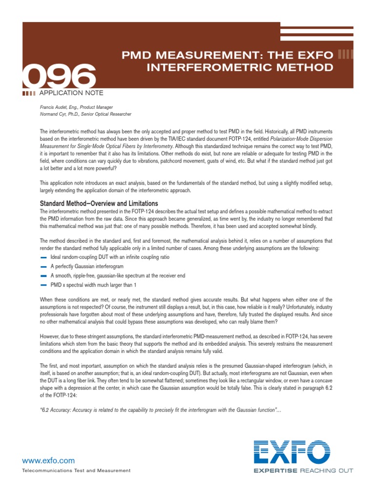 PMD Measurement: The Exfo Interferometric Method: Standard Method ...