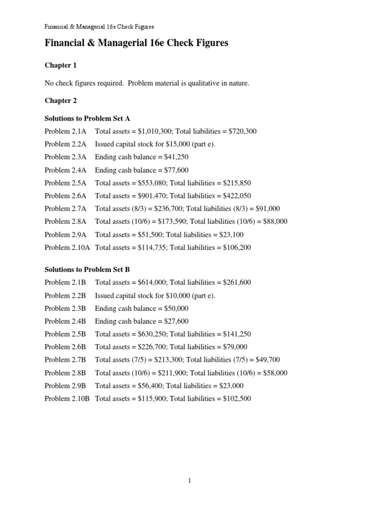 Fin Man 16e Check Figures | PDF | Debits And Credits | Cost Of Goods Sold