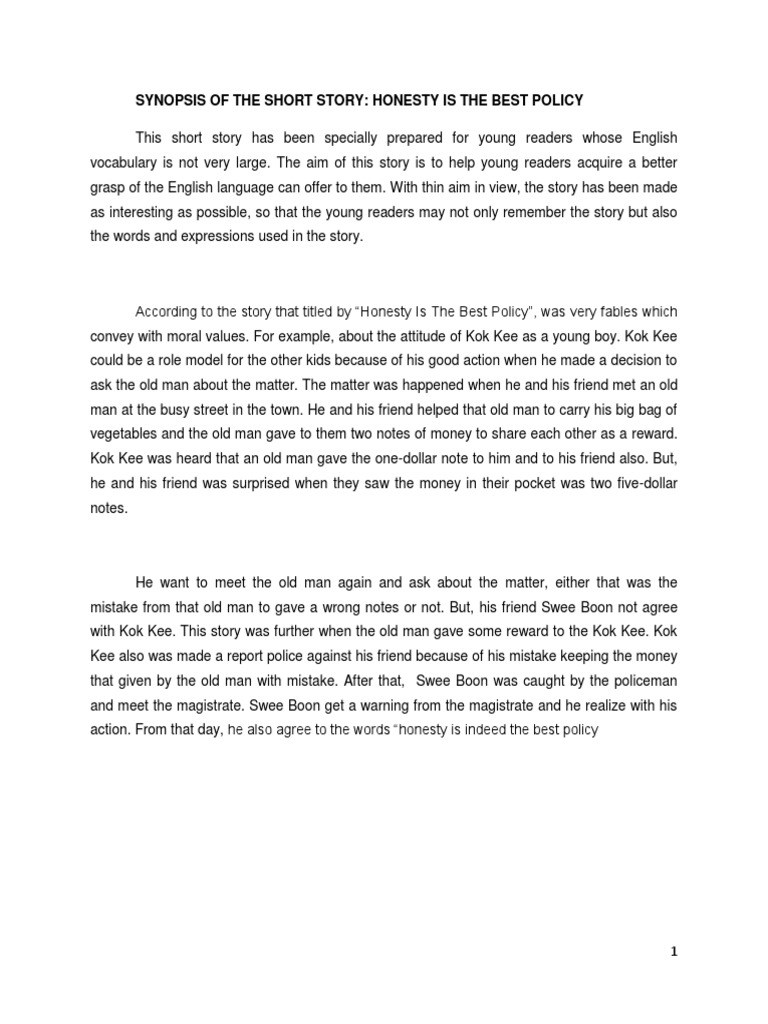 Synopsis of The Short Story: Honesty Is The Best Policy | PDF
