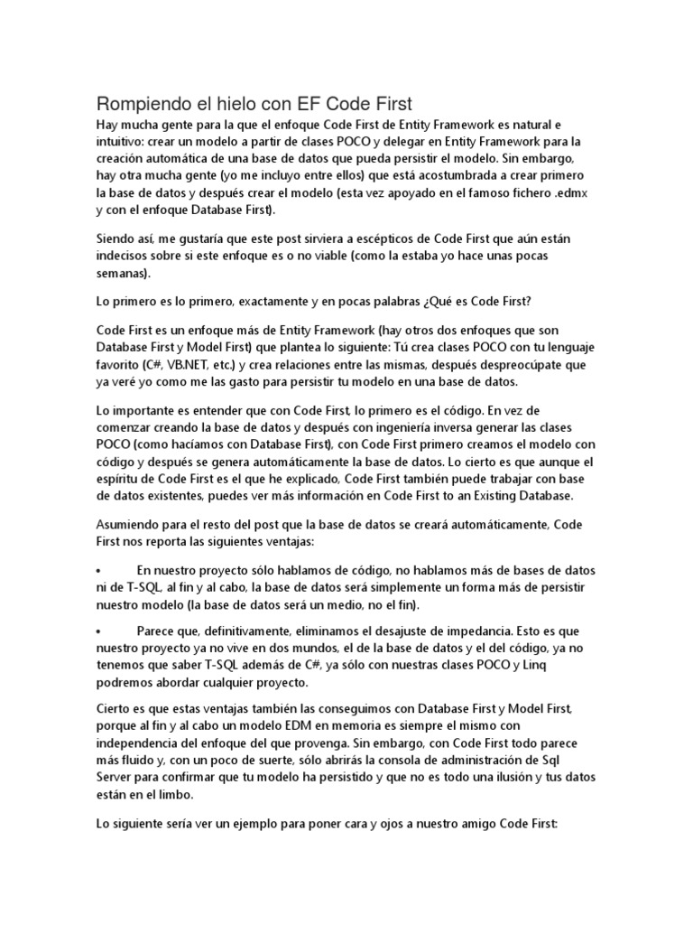Guía de Code First en Entity Framework | PDF | Tabla (base de datos) | SQL