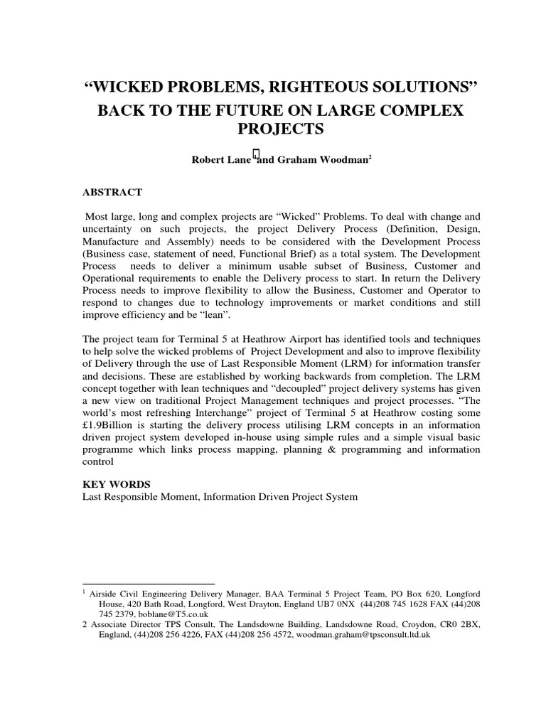 "Wicked Problems, Righteous Solutions" Back To The Future On Large ...