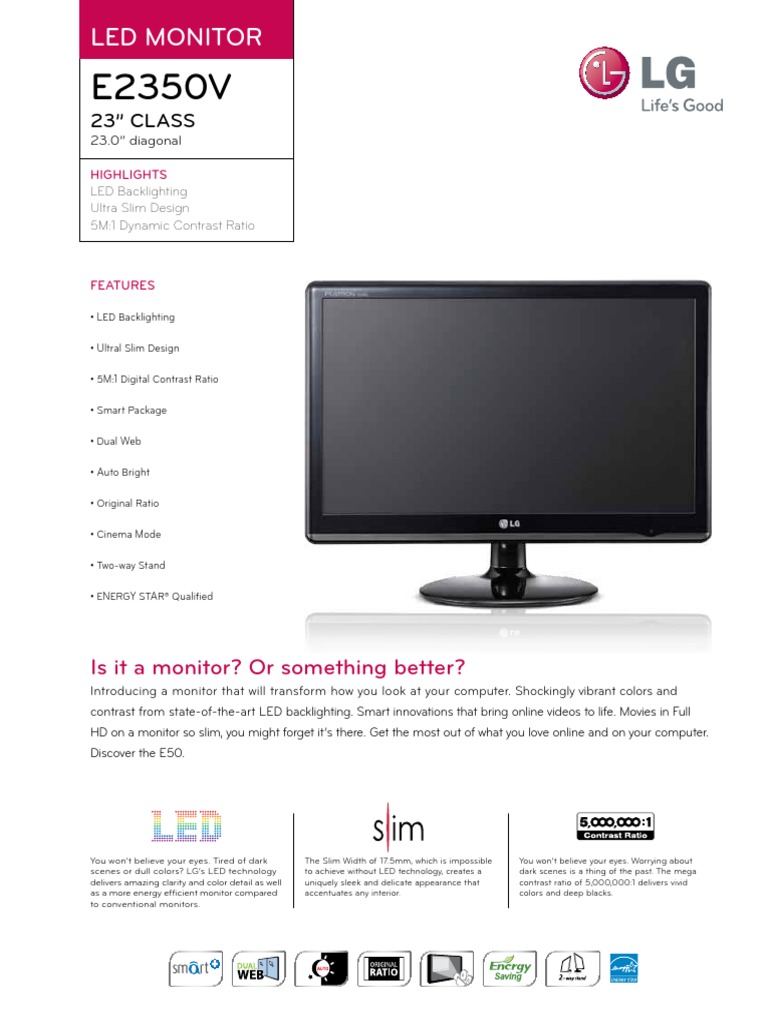 LG LED Monitor E2350V Specification | PDF | Computer Monitor | Backlight