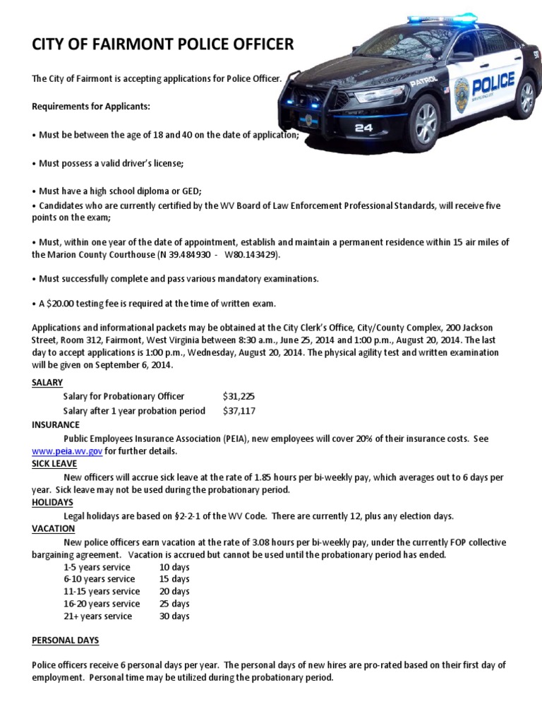 Fairmont Police Officer Application Details | PDF | Sick Leave | Police ...