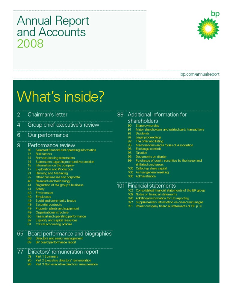 BP Annual Report Accounts 2008 | PDF