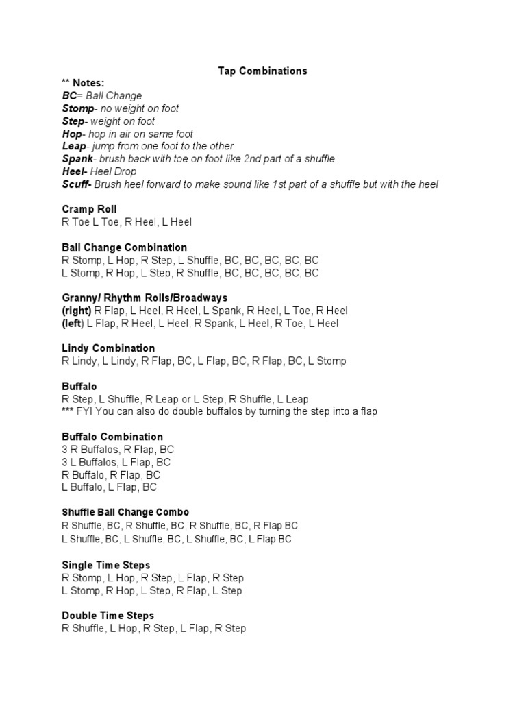 Tap Dance Combinations | PDF
