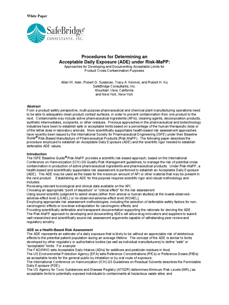 SafeBridge ADE White Paper ADI Calculation | PDF | Environmental ...