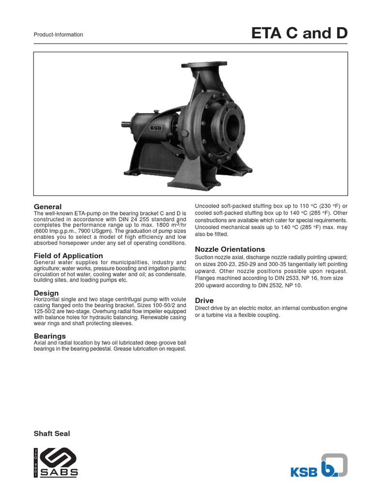 KSB ETA CD Low Pressure PDF | PDF | Bearing (Mechanical) | Hydraulic ...