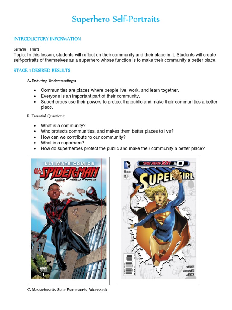 Superhero Self-Portraits Lesson Plan | PDF | Superheroes | Lesson Plan