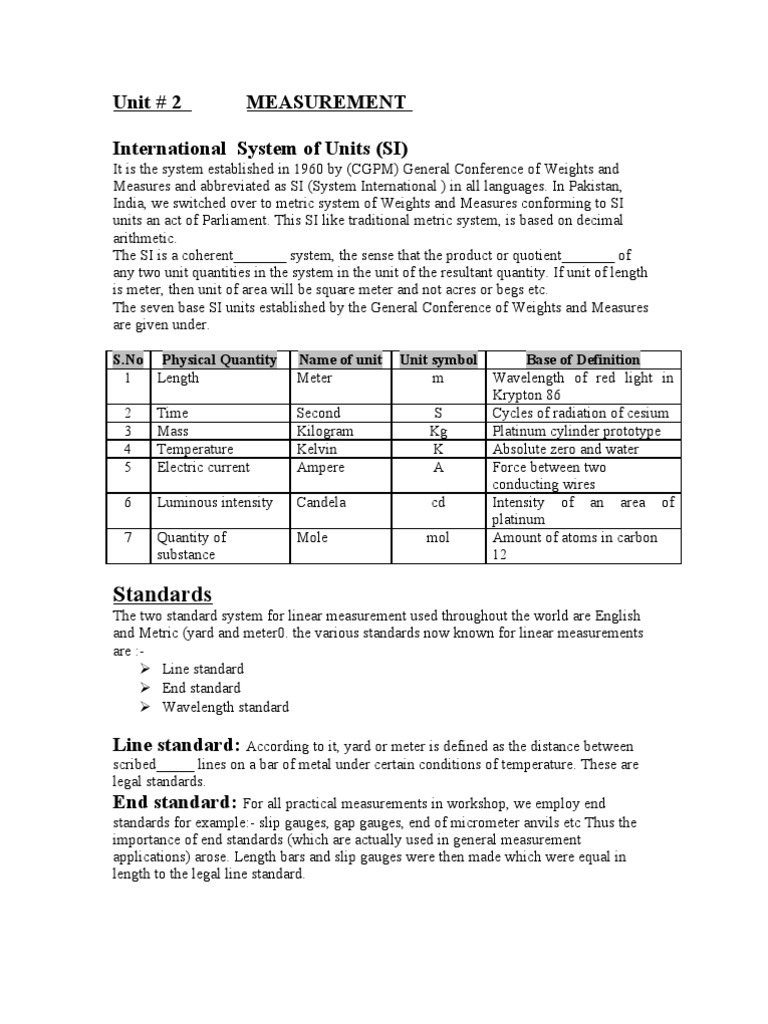 Understanding SI Units in Metrology | PDF | International System Of ...