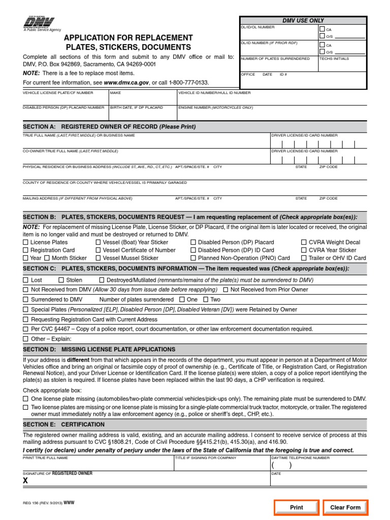 Reg 156 | PDF | Department Of Motor Vehicles | Vehicle Registration Plate
