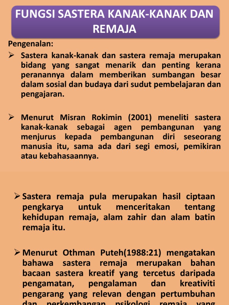 Fungsi Sastera Kanak-Kanak Dan Remaja | PDF