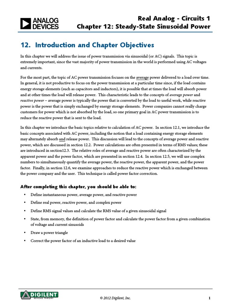 Introduction and Chapter Objectives: Real Analog - Circuits 1 Chapter 12: Steady-State ...