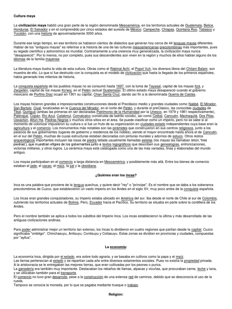 Cultura Maya y su Legado Histórico | PDF | Asunto (gramática ...