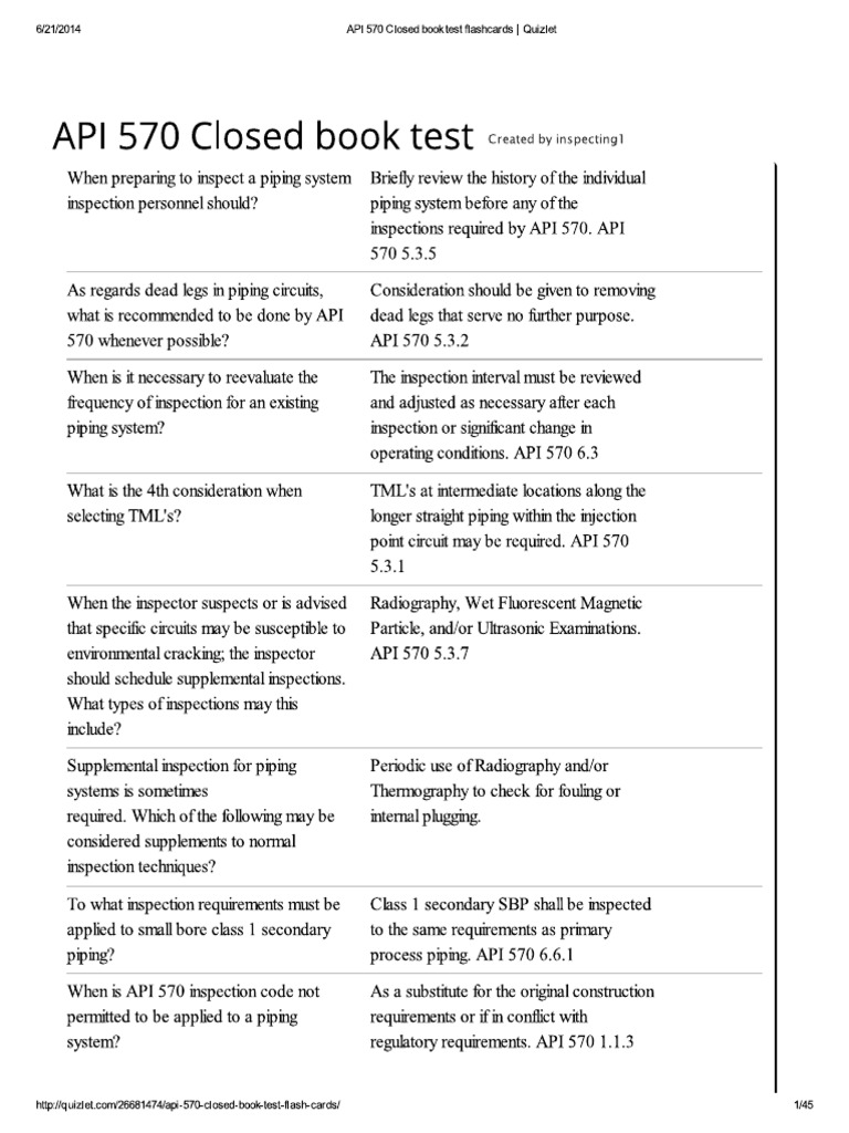 API 570 Closed Book Test Flashcards Quizlet | PDF