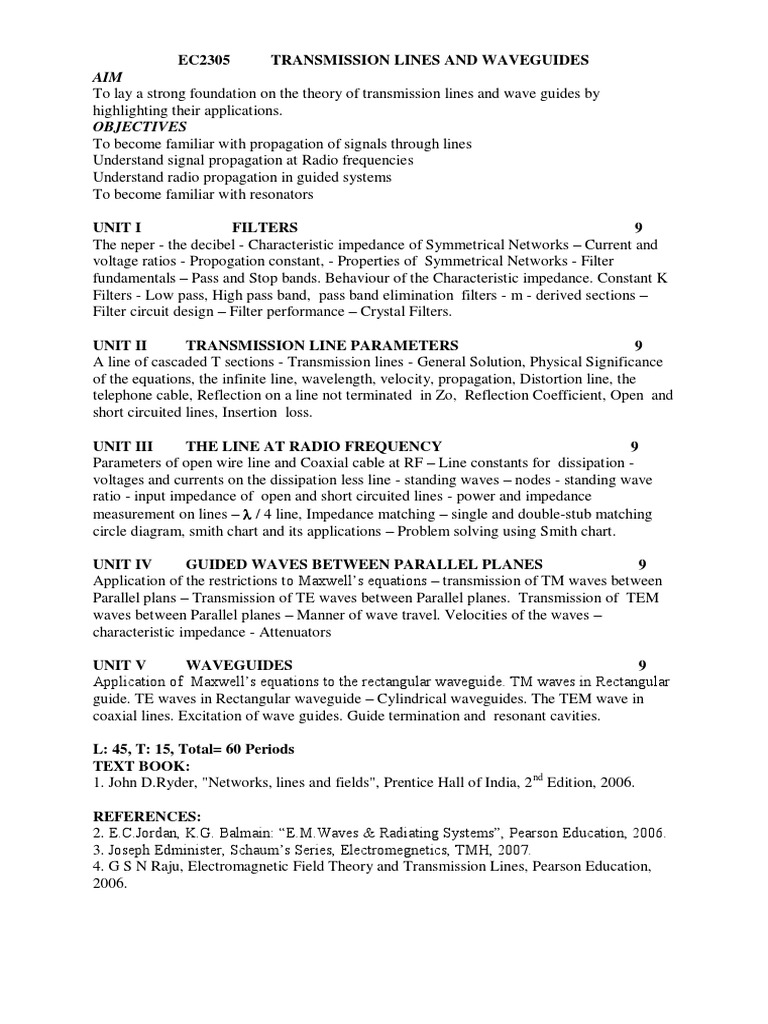 Transmission Lines and Waveguides | PDF | Transmission Line | Waveguide