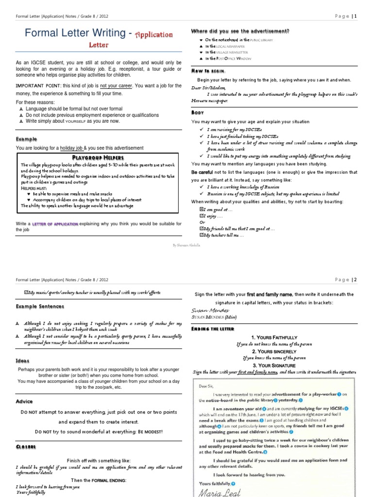 Formal Letter Writing Notes | Employment | Cognition