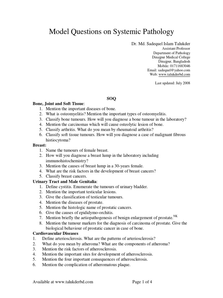 Systemic Pathology Model Questions | PDF | Lymphoma | Neoplasms