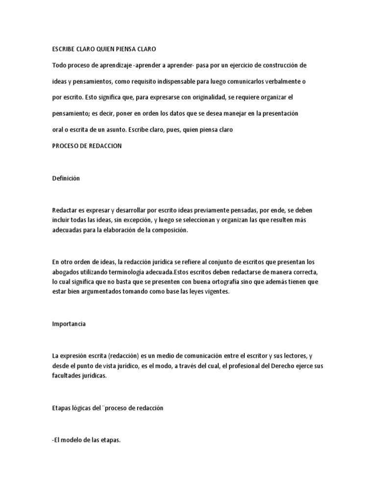 Escribir Claro: Proceso y Definición | PDF | Escritura | Aprendizaje