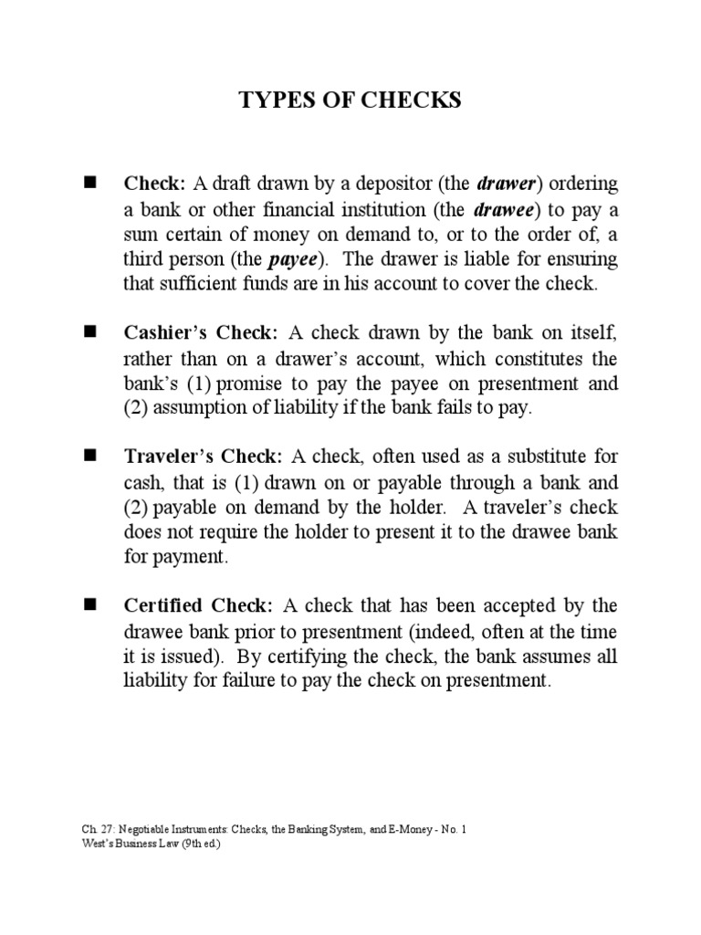 Negotiable Instruments Law - Kinds of Checks | PDF