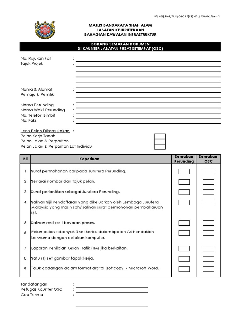 MBSA One Stop Center Check List Form For Engineering Department | PDF