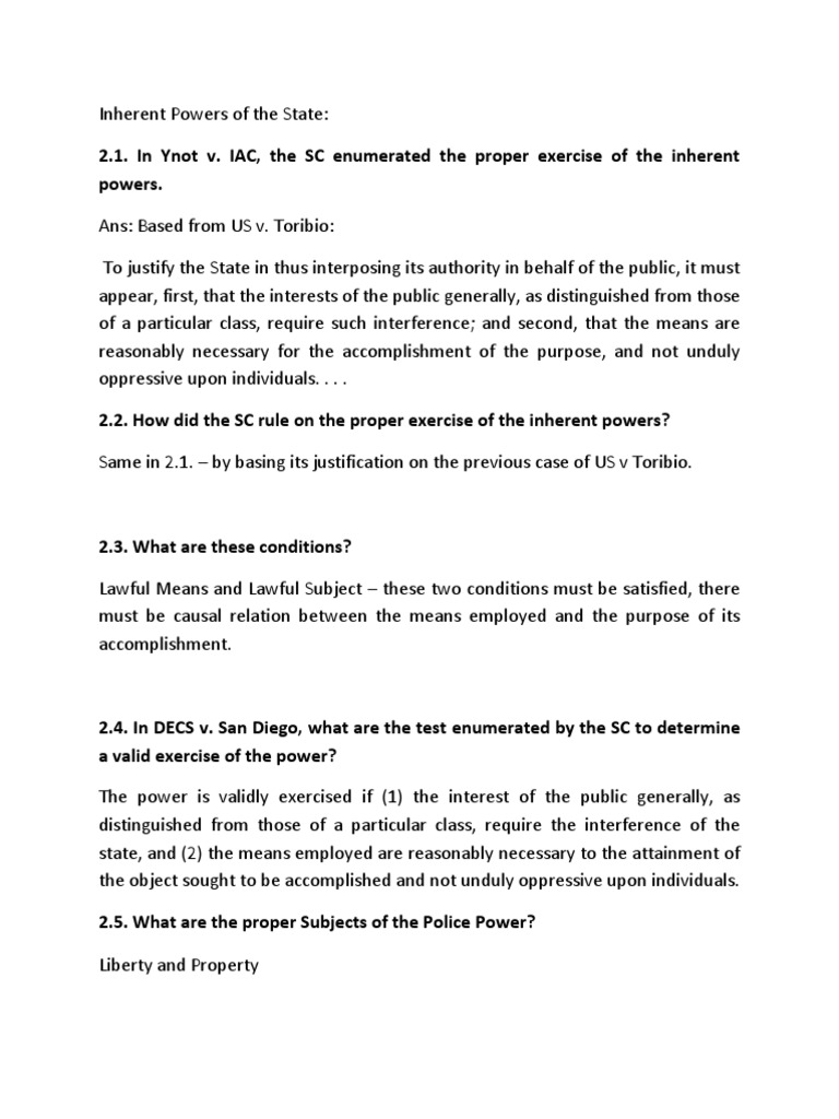 Inherent Powers of the State Explained | PDF