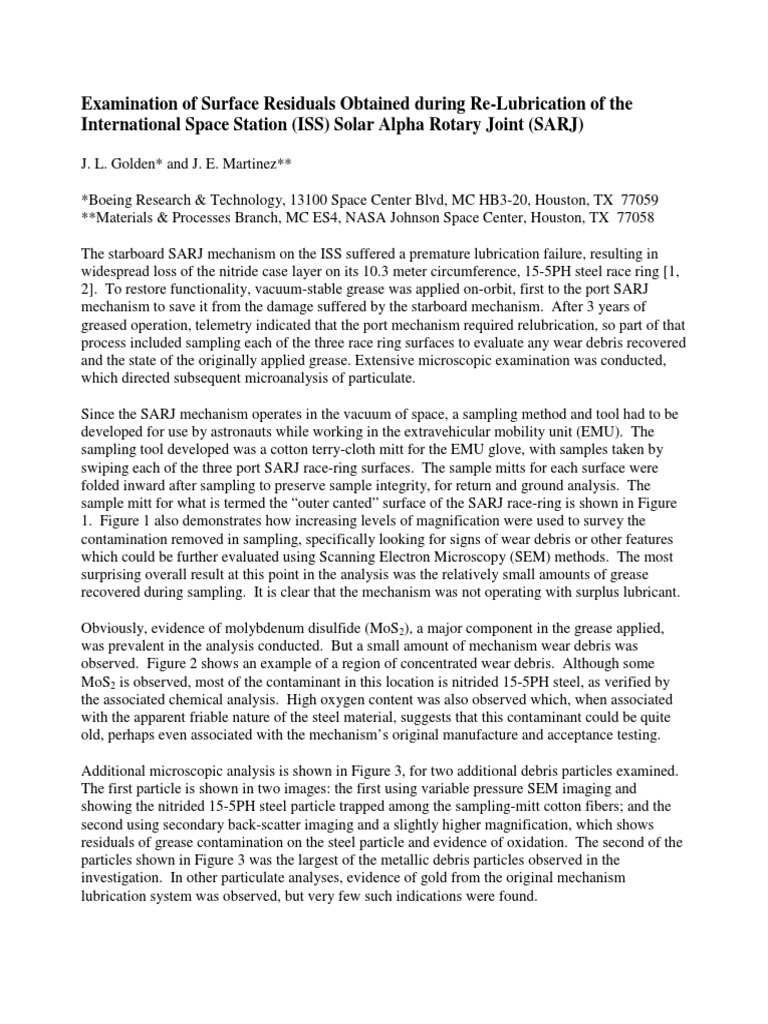 Examination of Surface Residuals Obtained During Re-Lubrication of The ...
