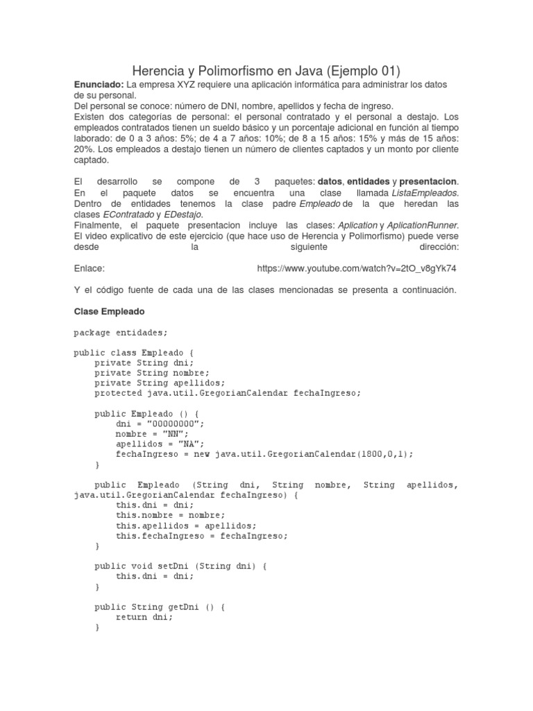 Herencia y Polimorfismo en Java | PDF | Herencia (Programación Orientada a Objetos) | Java ...