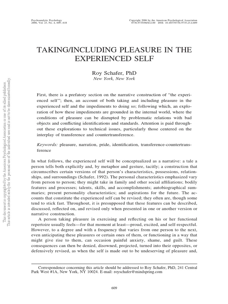 1 Taking - Including Pleasure in The Experienced Self | PDF ...