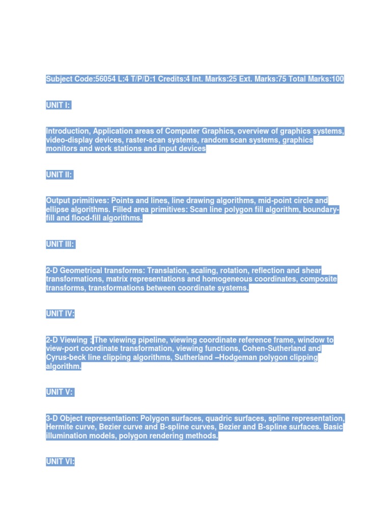 Computer Graphics Syllabus | PDF | Computer Graphics | Graphics