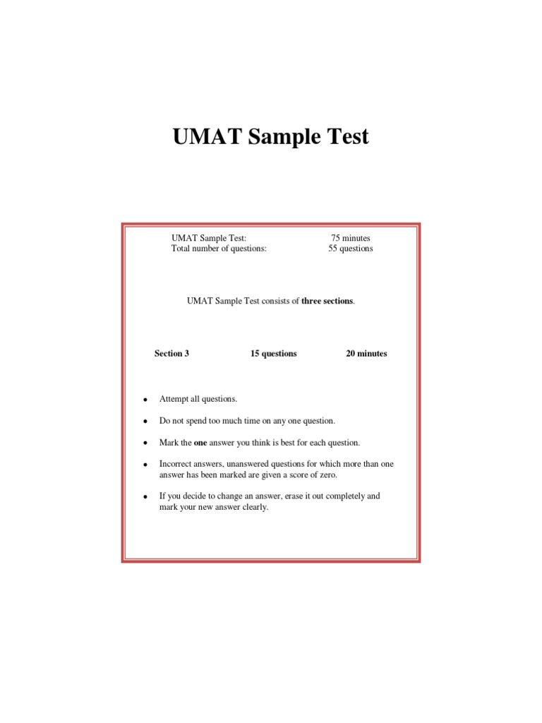 UMAT Sample Test: Section 3 15 Questions 20 Minutes | PDF | Tests ...