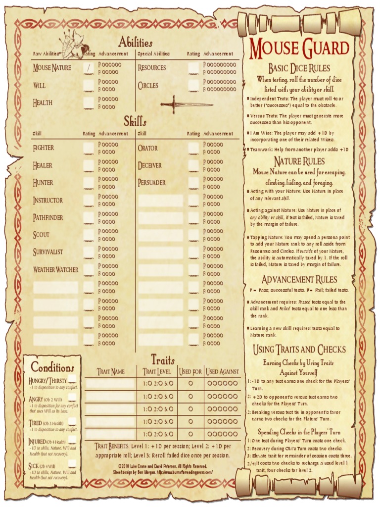 Mouse Guard Sheet | PDF