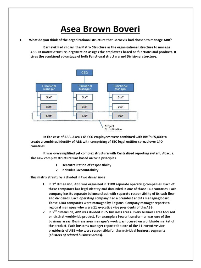 ABB Assignment | PDF | Organizational Structure | Decentralization