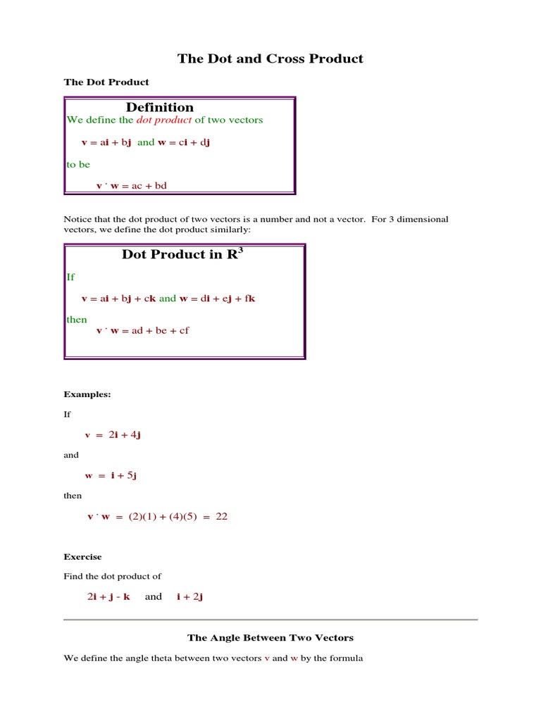 Calculating Dot and Cross Products | PDF | Euclidean Vector | Vector Space