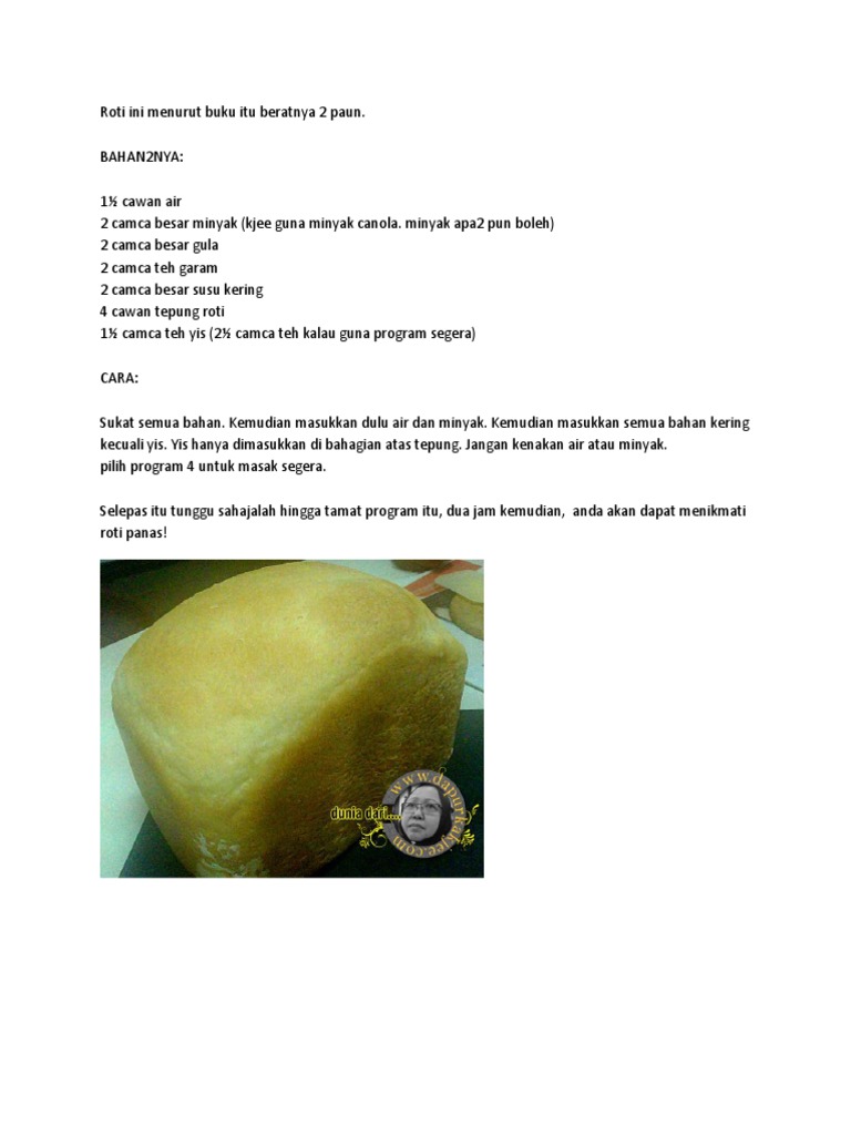 Resepi Roti Sedap | PDF | Memasak, Makanan, & Anggur