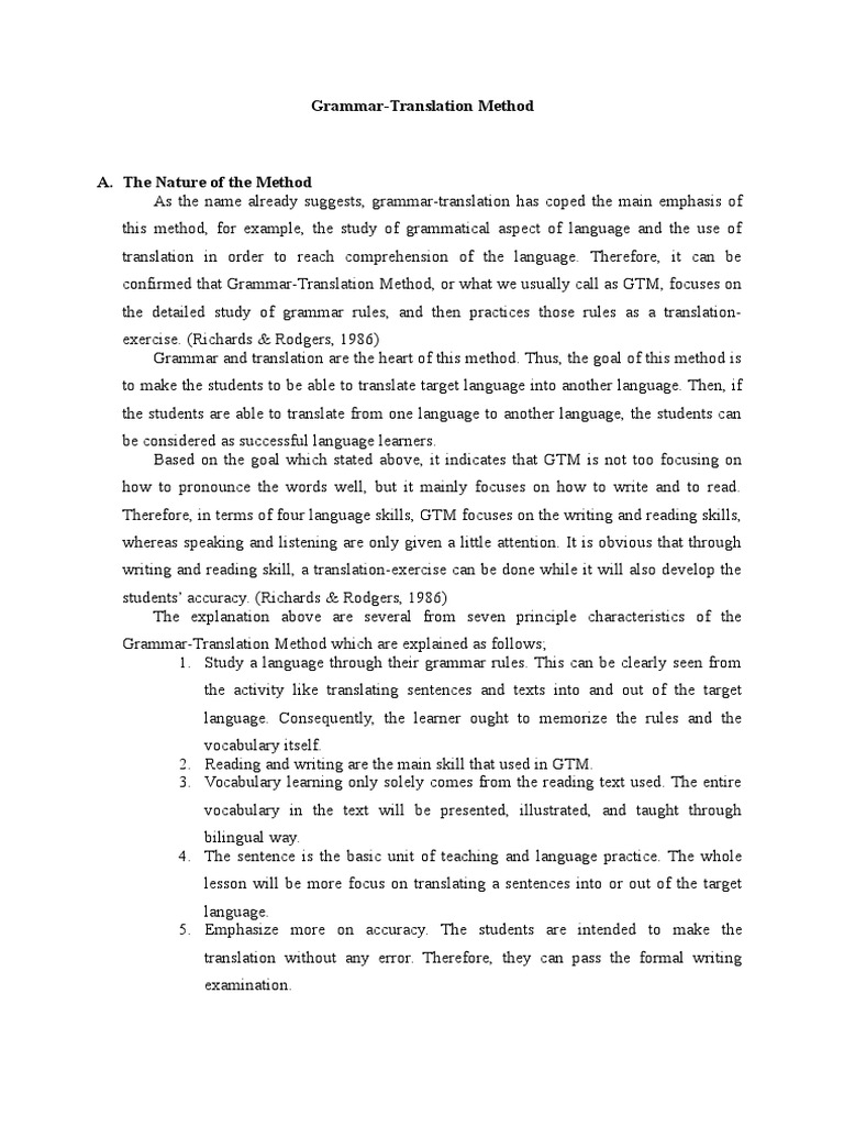 Grammar-Translation Method: An Overview of Its Principles, Techniques, and Roles in Language ...