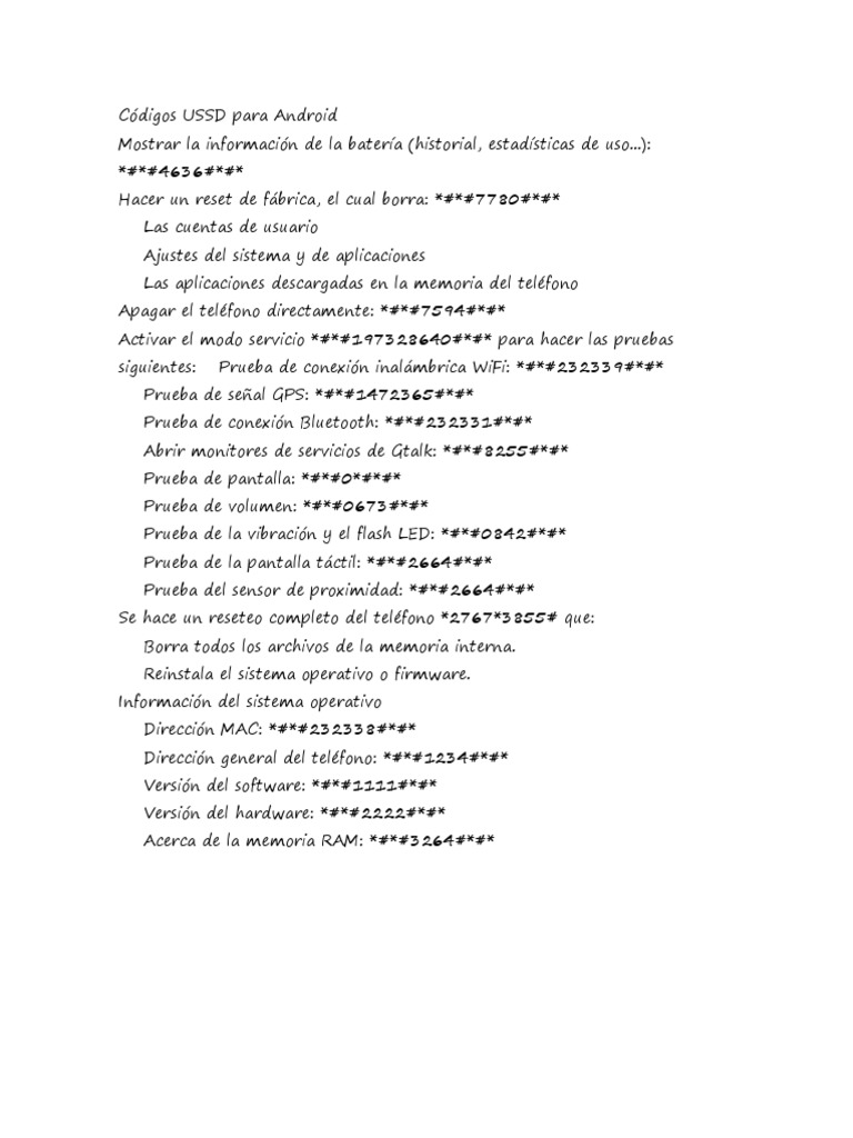 Códigos USSD para Android | PDF