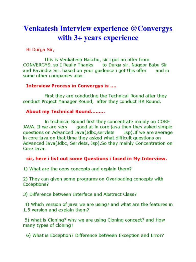 Experence Qsnts From Durga Soft Hyd 3+ Exp Java Interview Questions ...