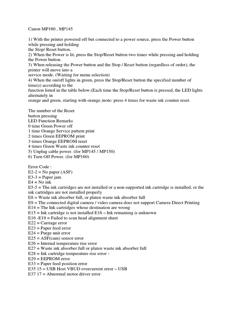Cara Reset Hitungan Sampah Tinta Pada Printer Canon MP160 dan MP145 | PDF | Printer (Computing ...
