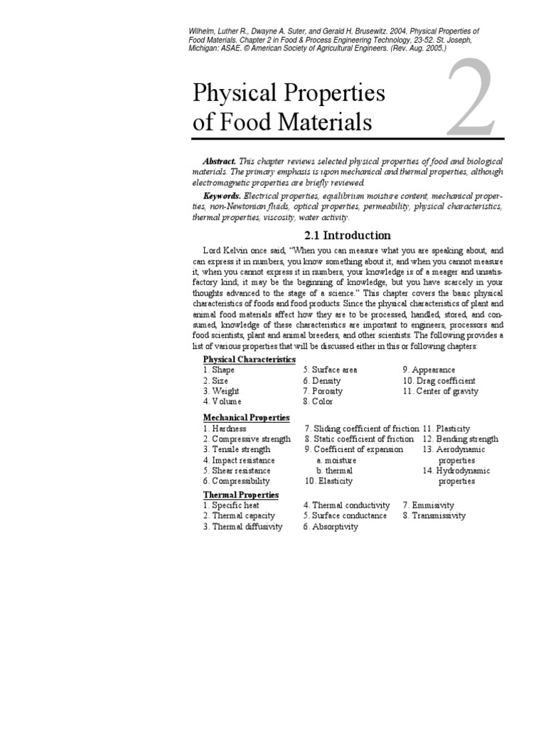 Physical Properties of Food Materials | PDF | Viscosity | Shear Stress