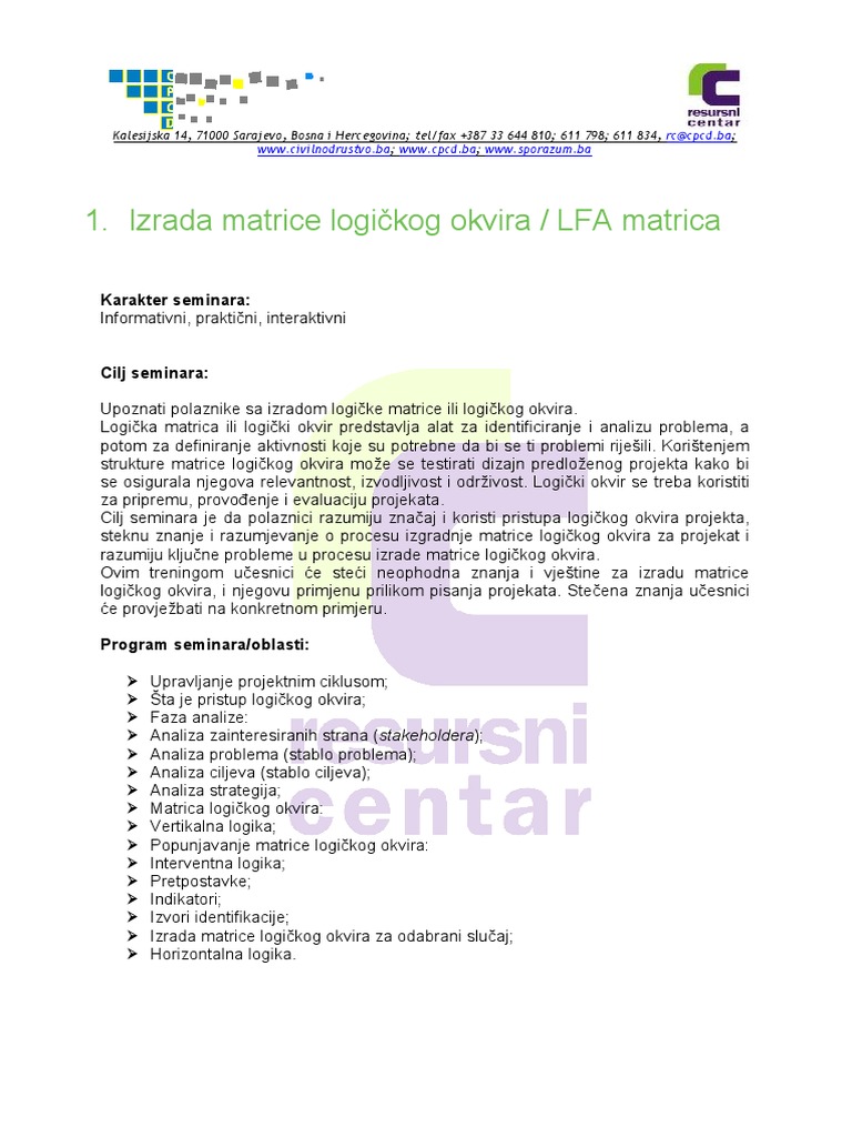 Izrada Matrice Logickog Okvira LFA Matrica | PDF