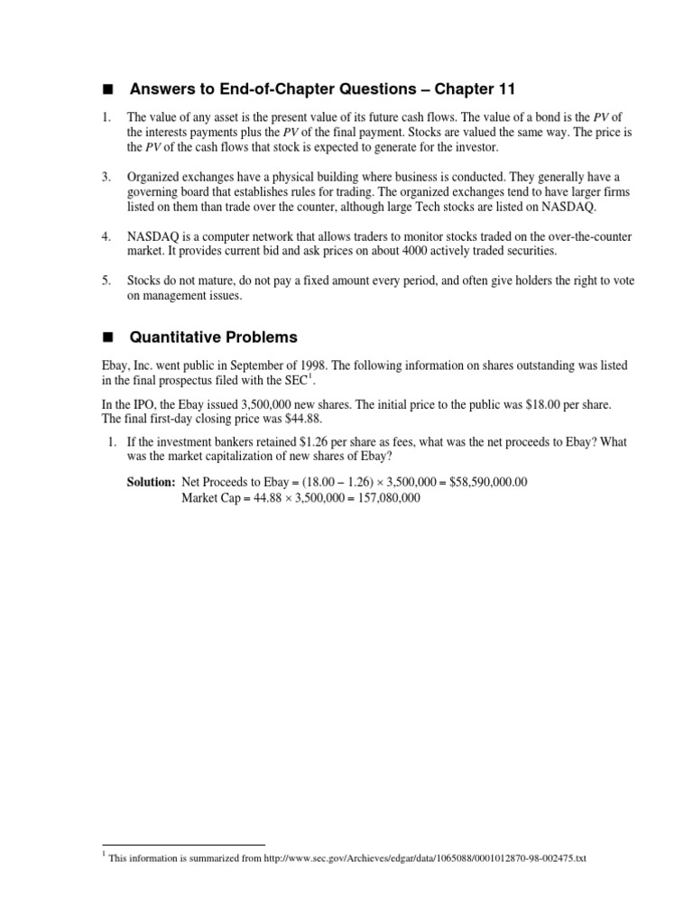 Answers To End-of-Chapter Questions - Chapter 11: Problems | PDF | Initial Public Offering | Stocks