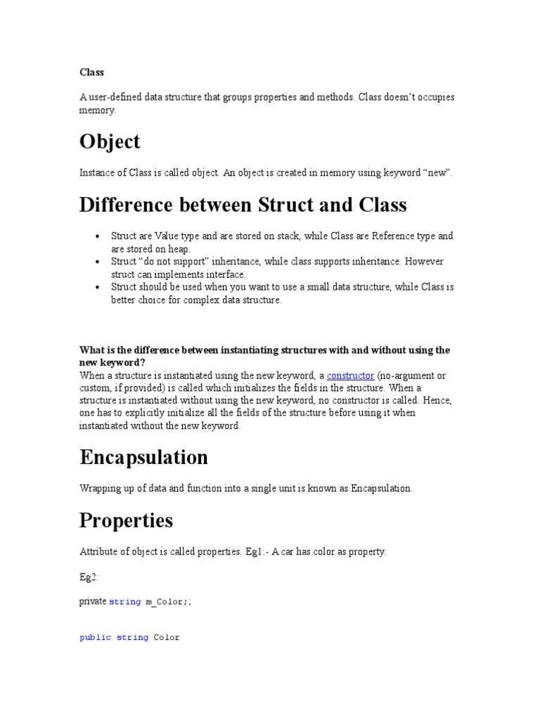 Object Difference Between Struct and Class | PDF | Class (Computer ...