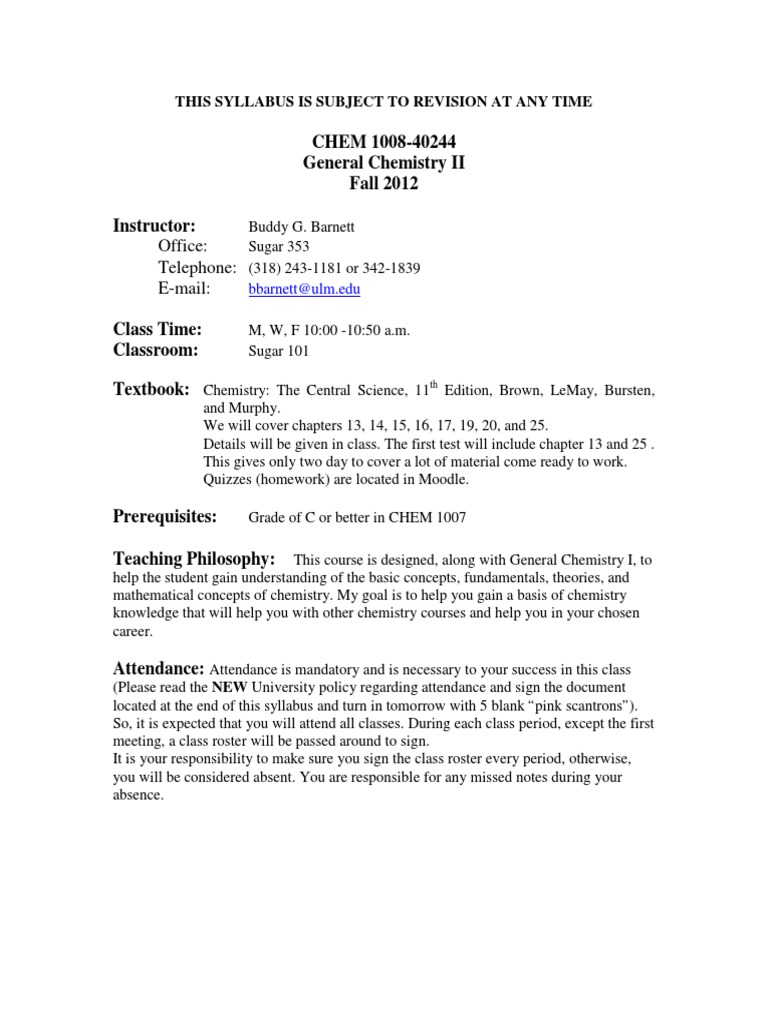 Chem - 1008 - Sample - Syllabus - Chem 1008 CRN 40244 Buddy Glen ...