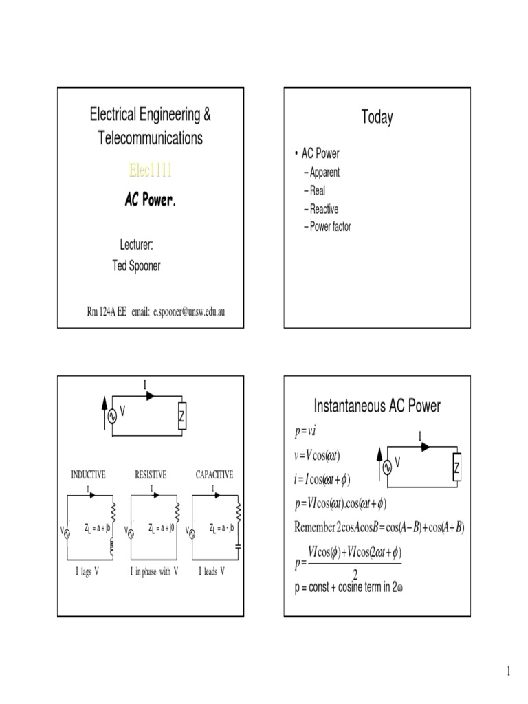 Elec1111 08 Acpower P | PDF | Ac Power | Quantity