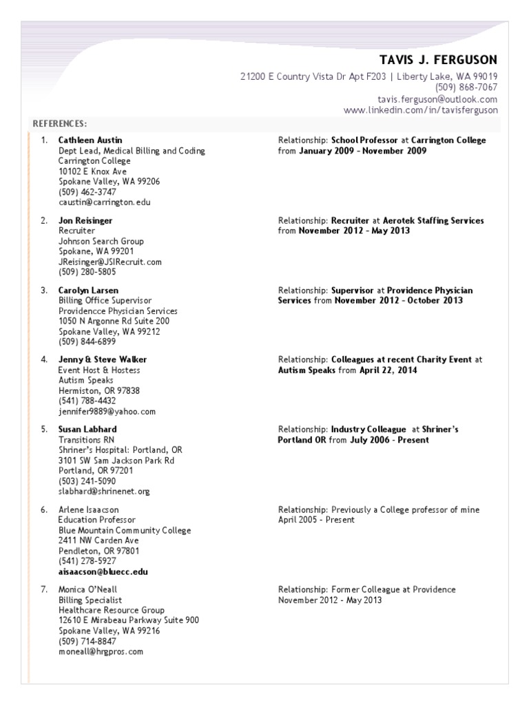 Professional References for Tavis Ferguson | PDF | Sports & Recreation ...