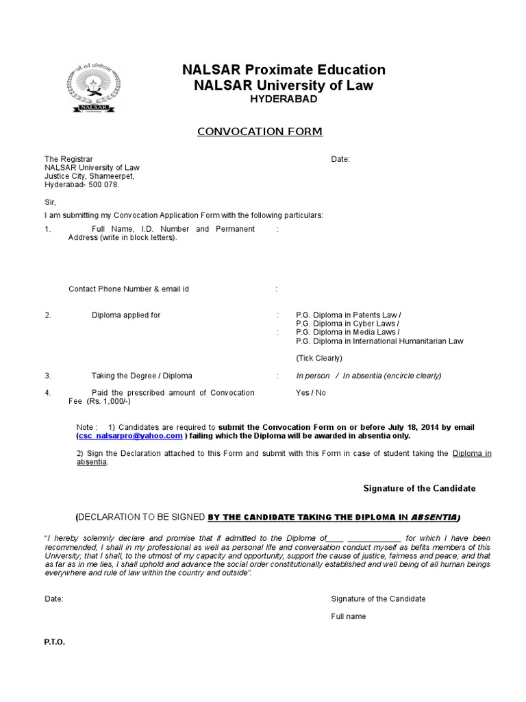 NALSAR Convocation Form Guide | PDF | Legal Concepts