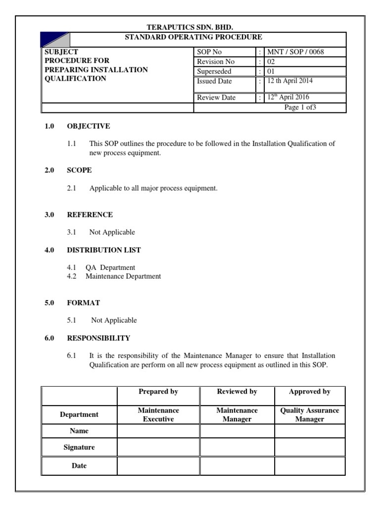 Installation Qualification Sop No 0068 | PDF | Quality Assurance | Business